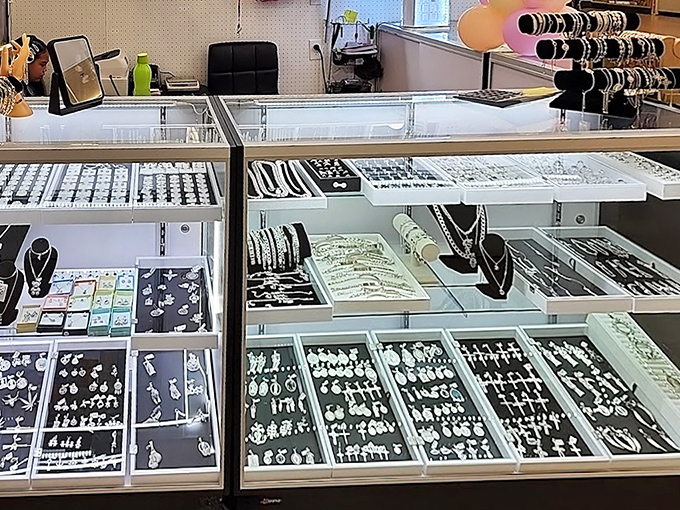 Jewelry displays glitter with possibility—each tray a constellation of accessories waiting to become someone's signature piece or conversation starter.