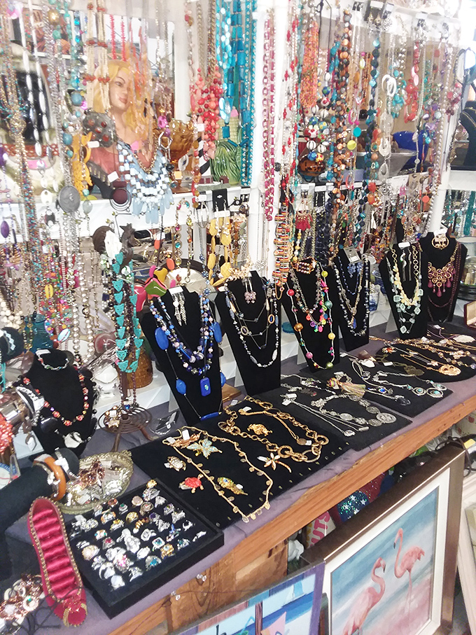 A jewelry display that rivals Cleopatra's collection! From costume pieces to vintage treasures, there's something here to adorn every outfit and occasion.
