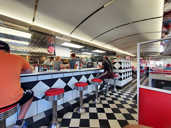 Chrome, checkered floors, and red vinyl&mdash;the holy trinity of diner design that signals you're about to eat something wonderfully unpretentious.