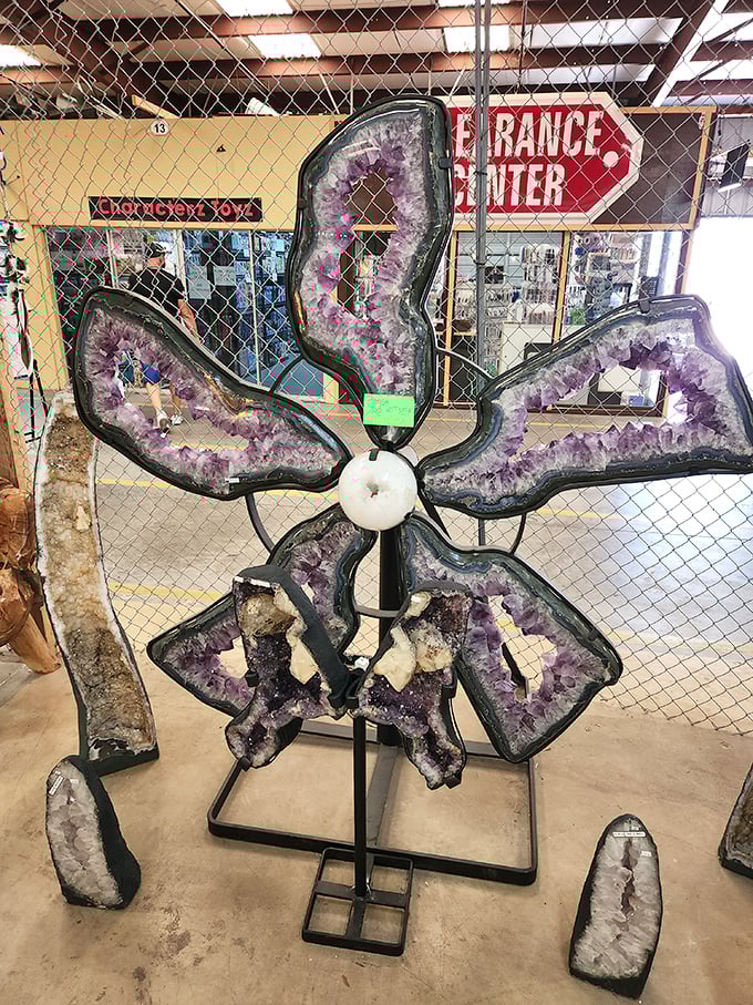 Nature's bling on spectacular display. This amethyst flower sculpture proves that sometimes the earth is the most talented artist of all.