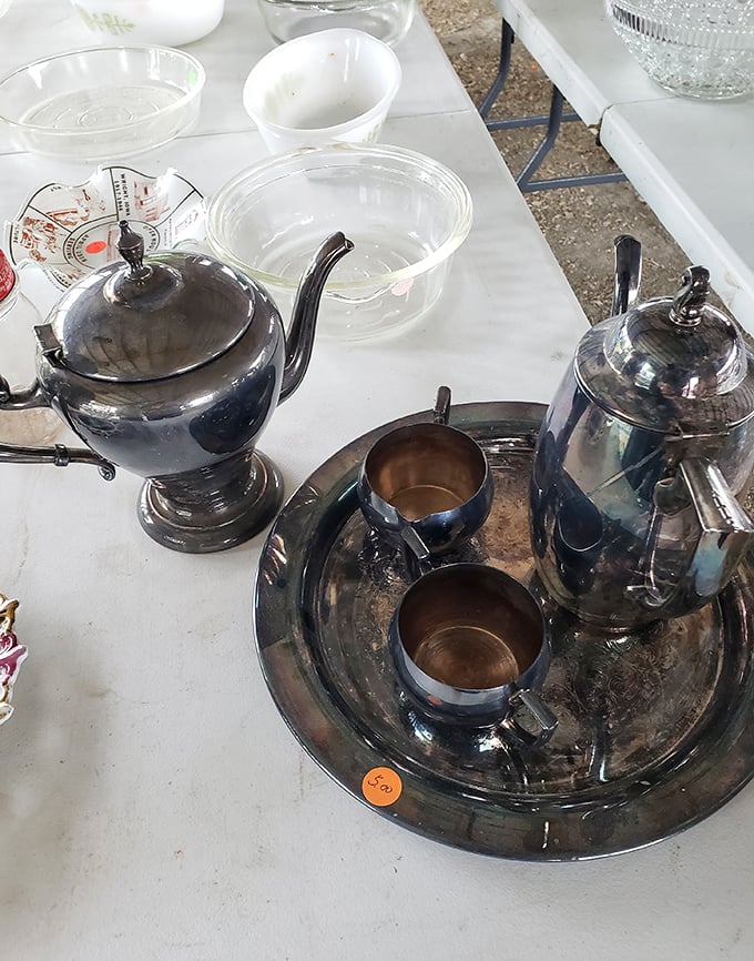 Silver tea service fit for Downton Abbey, priced for downtown Iowa. Pour your morning coffee from this and instantly feel 30% more sophisticated.