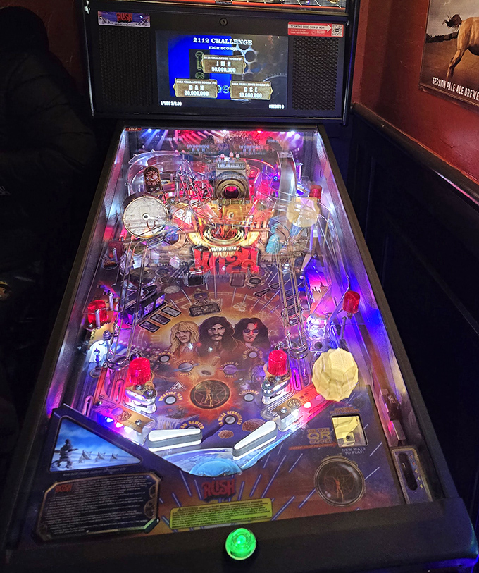 This pinball machine offers entertainment between burger bites, though your high score will never match the flavor points of their food.