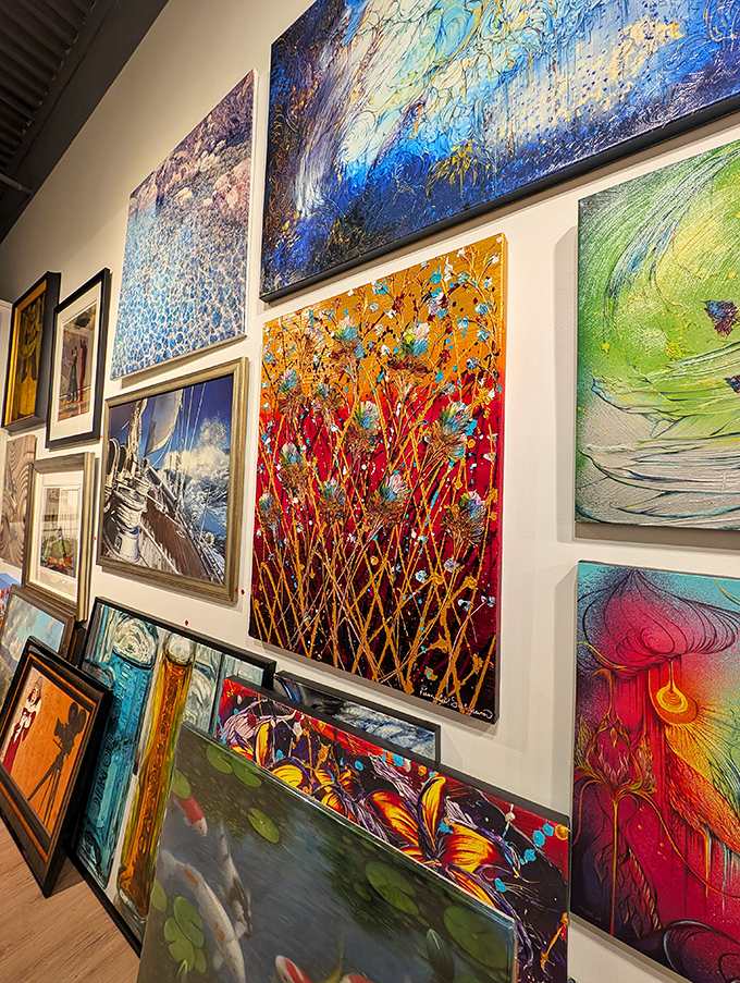 Local artwork adds unexpected culture between the Calvin Klein and Coach stores – retail meets gallery.