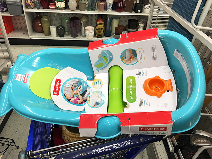 A Fisher-Price bathtub, complete with accessories&mdash;because even baby's first splash deserves a touch of secondhand sophistication.