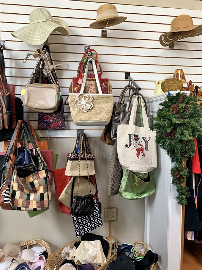 The wall of forgotten purses and sun hats&mdash;each one representing a vacation, special occasion, or fashion phase someone once loved.