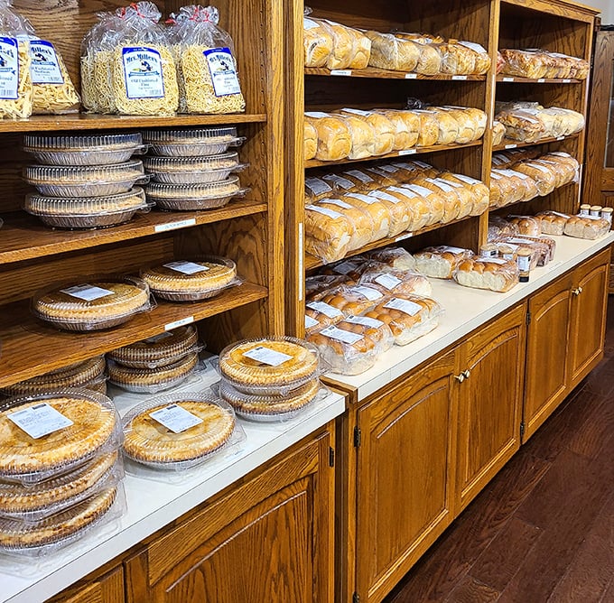 Shelves lined with homemade pies and breads&mdash;carbohydrate heaven with a side of nostalgia. Each plastic container holds someone's future food memory.