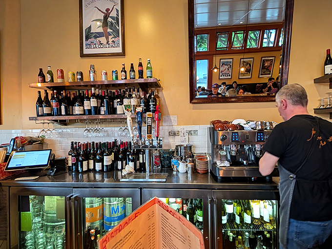 A bar stocked with liquid happiness from both sides of the Atlantic. The perfect place to discover your new favorite French wine or local craft beer.
