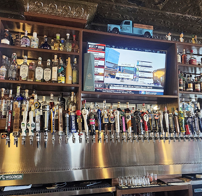 The tap lineup reads like a love letter to Wisconsin brewing, with enough options to keep your taste buds guessing for dozens of visits.