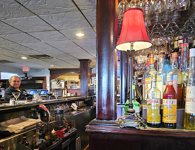 The bar area: where Manhattan meets Enola in a perfect marriage of cosmopolitan flair and Pennsylvania hospitality.
