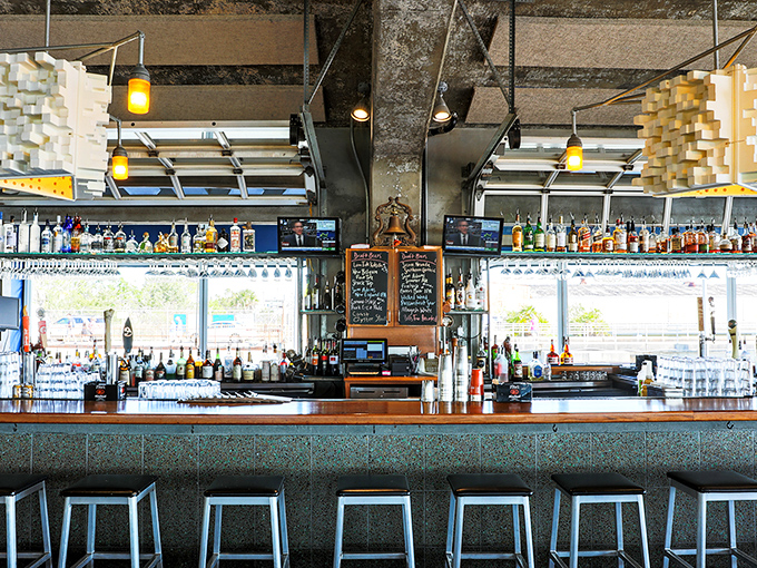 The bar at Fleet Landing isn't just serving drinks&mdash;it's serving views, with enough bottles to weather any storm that might roll in from the harbor.