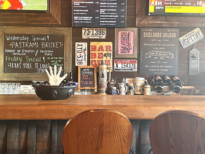 The bar area doesn't just serve drinks; it creates the perfect backdrop for that moment when you close your eyes and savor your first bite of brisket.