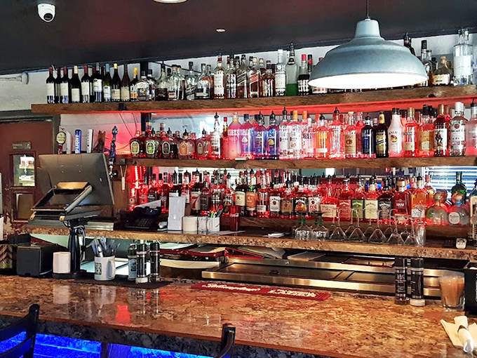A well-stocked bar that promises liquid courage for those trying gator for the first time—or celebrating their newfound addiction to it.