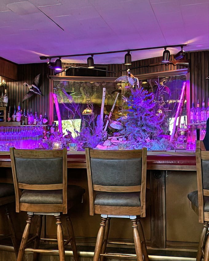 The bar area glows with purple ambiance, creating the perfect mood for that pre-dinner old fashioned. Wisconsin's version of a meditation space.