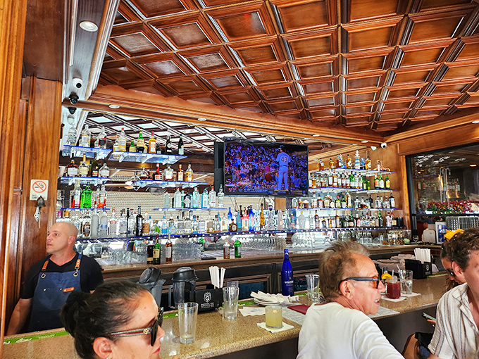 A bar stocked for maritime celebrations&mdash;where sailors and landlubbers alike find common ground in good spirits.