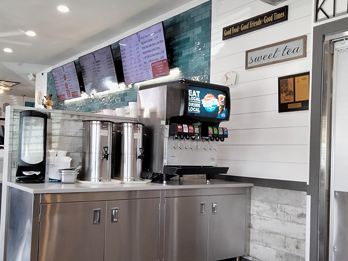 Sweet tea dispensers standing at attention like soldiers guarding the most precious resource in the South &ndash; properly sweetened hydration.