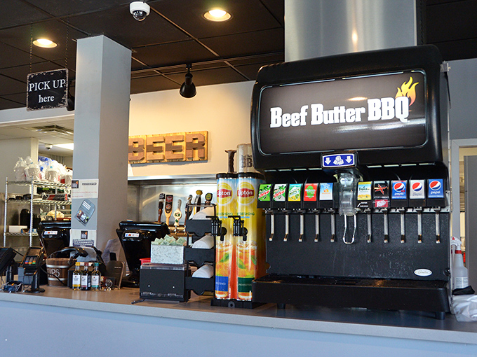 The beverage station stands ready to quench the fire that only great barbecue can ignite.