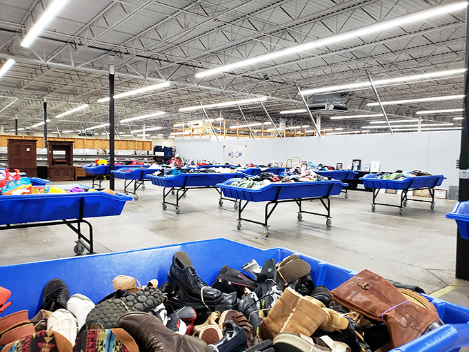 The famous blue bins&mdash;retail's version of archaeological digs where patience is rewarded and gloves are recommended.