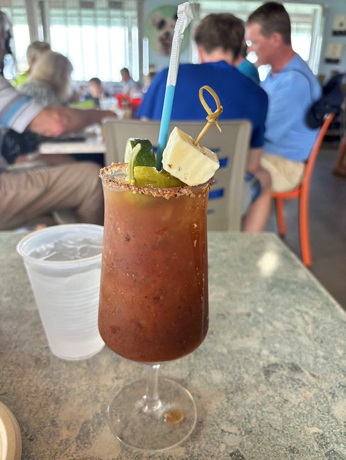 A Bloody Mary garnished so elaborately it's practically a meal, a drink, and a conversation starter combined.