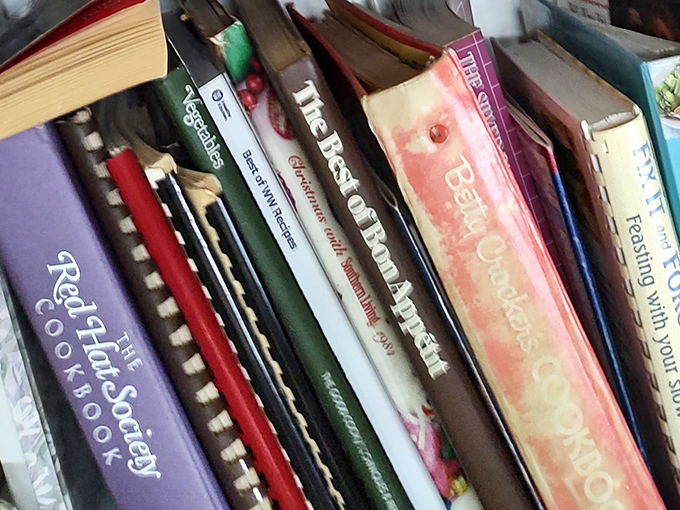 Cookbook spines tell the culinary history of America. From Betty Crocker to Julia Child, these pages hold the secret recipes of generations past.