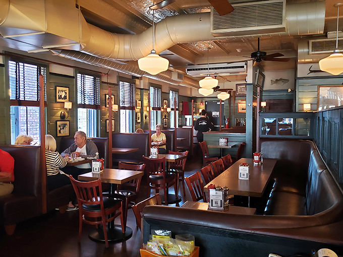 Cozy booth seating and warm lighting make every meal feel special, whether it's Tuesday or your actual anniversary celebration.