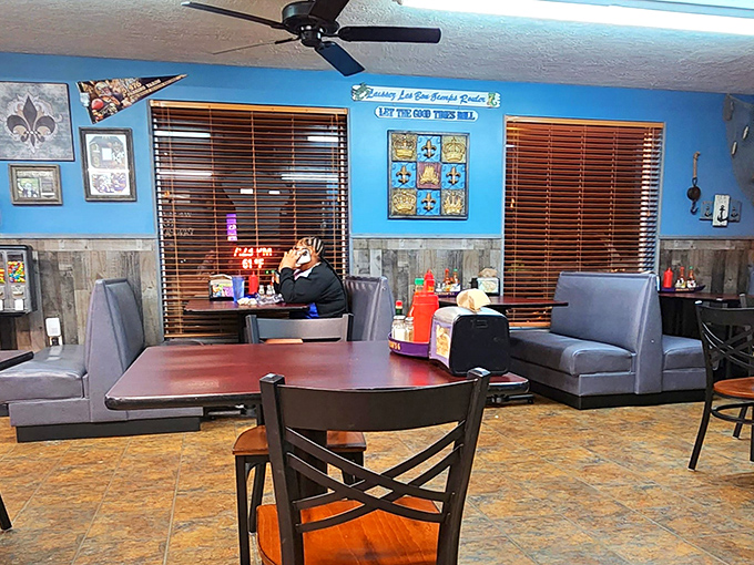 Booth seating that invites you to stay awhile, because good catfish shouldn't be rushed.