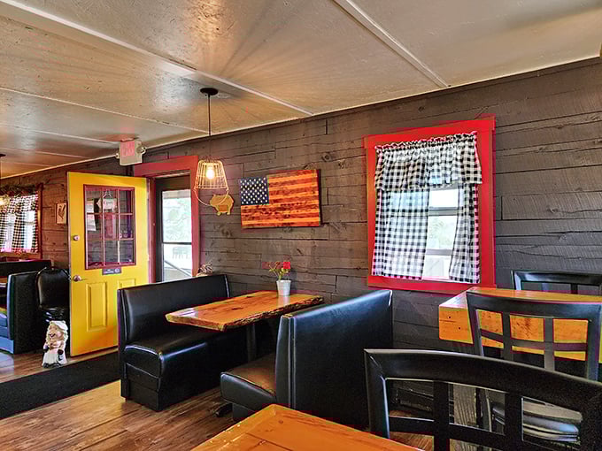 Red-trimmed windows and wooden walls create that quintessential American BBQ joint feel &ndash; like you've stumbled into a delicious time capsule.