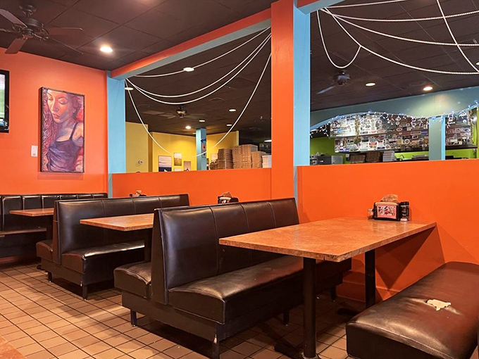 The dining area's string lights add a touch of whimsy, proving great pizza deserves more than just fluorescent lighting.