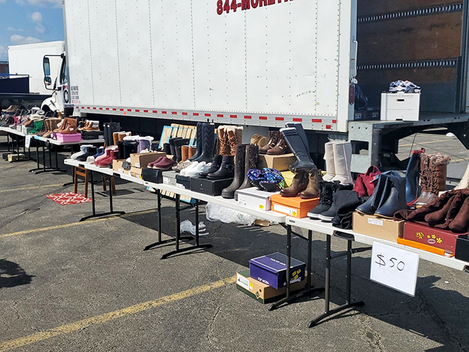 Boot boulevard stretches before bargain hunters, where fifty bucks might just land you leather that would cost triple elsewhere.