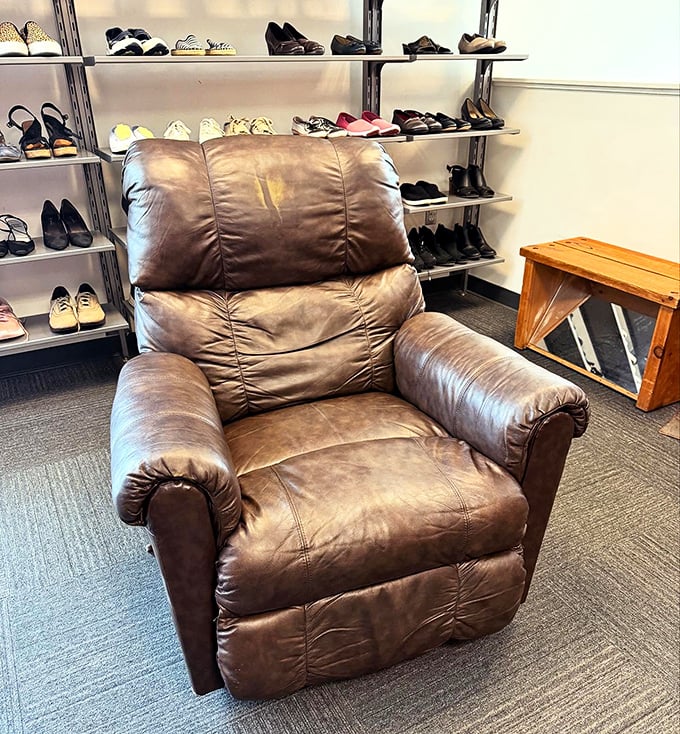 This leather recliner has stories to tell&mdash;and at thrift store prices, you can afford to listen while putting your feet up.