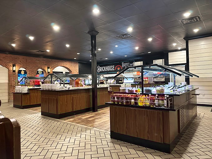 Buffet stations standing at attention like culinary soldiers, ready to serve the hungry masses their comfort food fix.