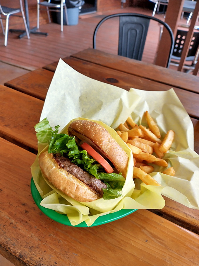 A burger that doesn't need fancy toppings or a pretentious name &ndash; just honest beef, fresh veggies, and a bun that knows its supporting role perfectly.