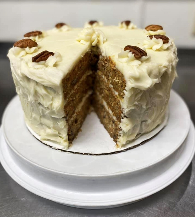 Carrot cake that doesn't pretend to be health food&mdash;just three glorious layers of spiced perfection crowned with cream cheese frosting and pecans. 