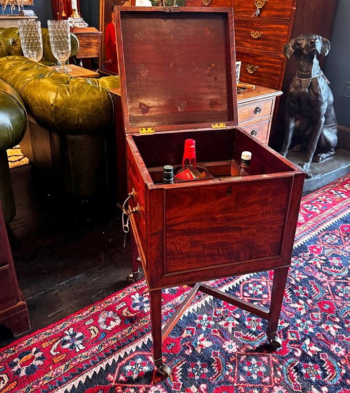 A drinks cabinet that's served dignitaries and scoundrels alike, now waiting for its next home where the cocktail hour is properly respected.