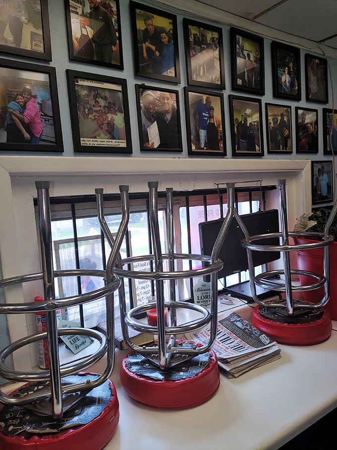 Simple seating that says "come as you are" &ndash; this is about comfort food, not fancy tablecloths.