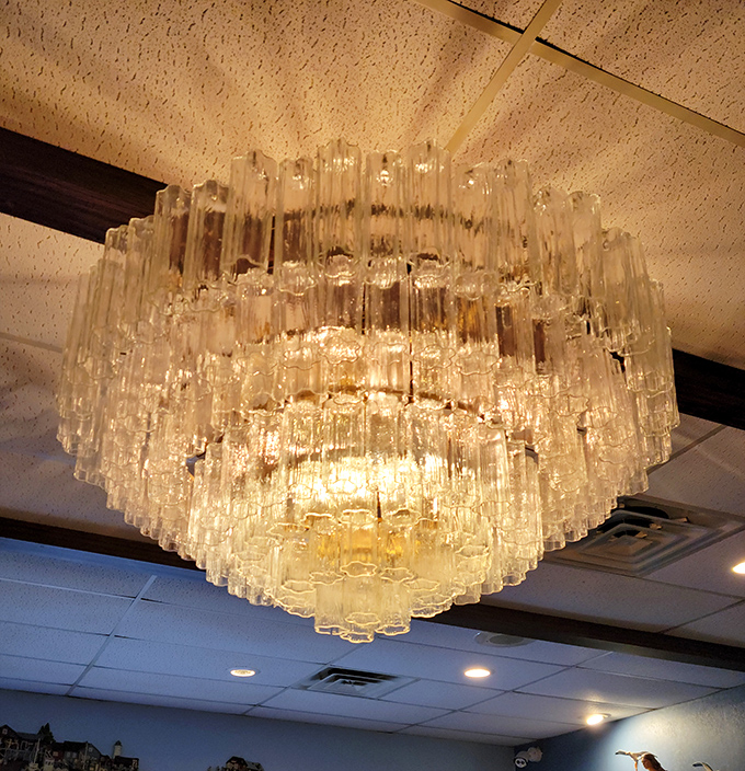 That chandelier didn't come from a diner supply catalog &ndash; it's the crown jewel that says, "We're fancy... but still serve scrapple."