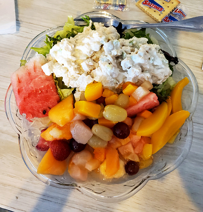 A fruit salad that's actually mostly fruit&mdash;what a concept! The chicken salad centerpiece is the creamy crown jewel of this refreshing plate.