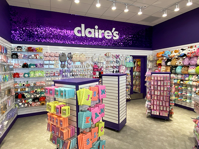 Claire's purple paradise is teenage accessory heaven. Where else can you spend your allowance on everything sparkly under one roof?