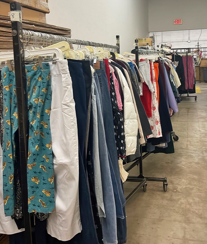 The clothing racks stretch into the distance, promising fashion finds for every style and season.