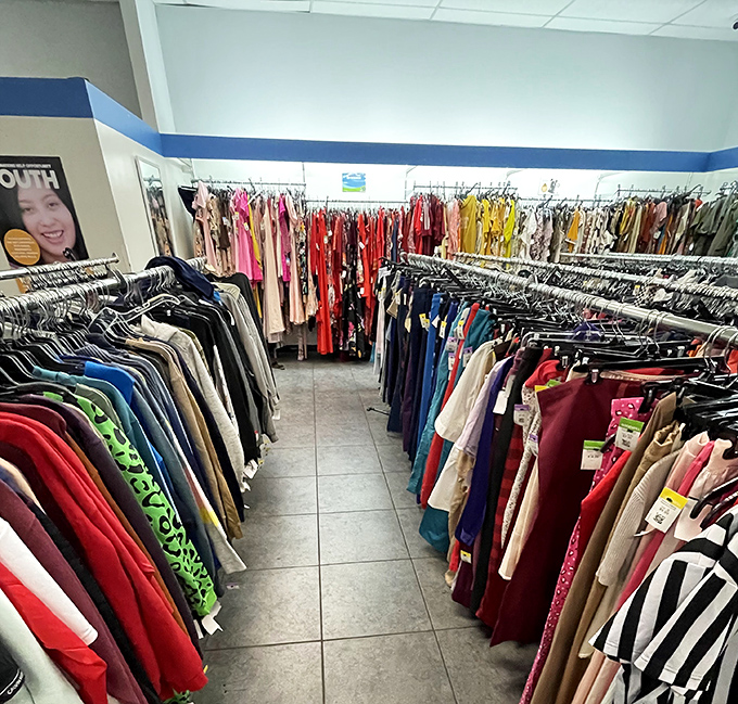 The rainbow of possibilities – where clothing is arranged by color, creating an oddly satisfying visual feast that makes browsing feel like a meditation.