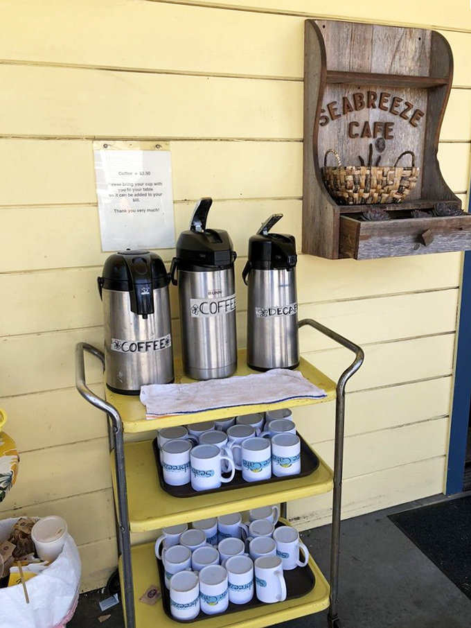 The coffee station&mdash;where those silver carafes hold the liquid motivation you'll need for that post-breakfast beach walk.