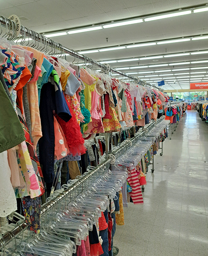 A rainbow explosion of kids' clothes that makes sorting laundry look like a Pantone color matching exercise.