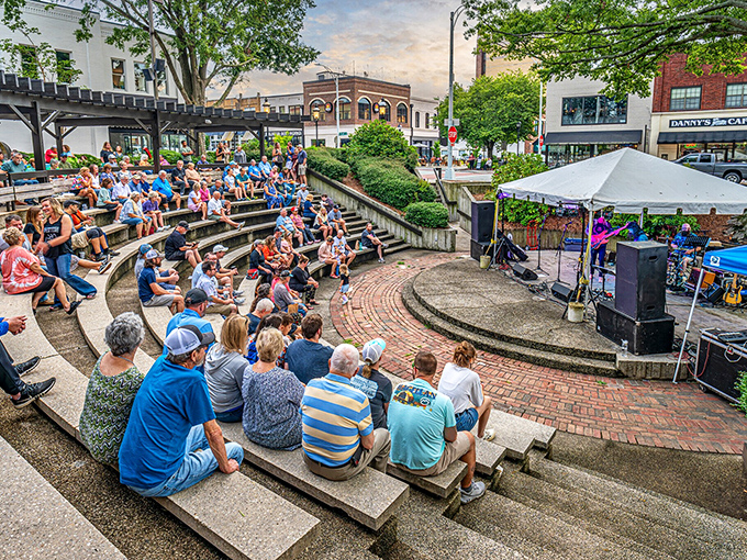 Burlington's amphitheater fills with music and laughter during community events, where neighbors become friends and strangers don't stay strangers for long.