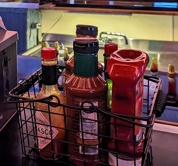 The BBQ condiment caddy &ndash; where sauce decisions become life decisions, and every squeeze bottle holds flavor-changing potential.
