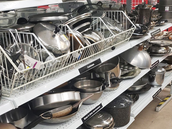 The cookware aisle – a chef's treasure trove where seasoned cast iron pans with decades of flavor wait for your next recipe.