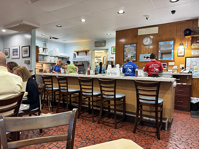 The counter seating&mdash;where regulars perch like seafood sommeliers and first-timers learn the ropes from staff who've seen it all.