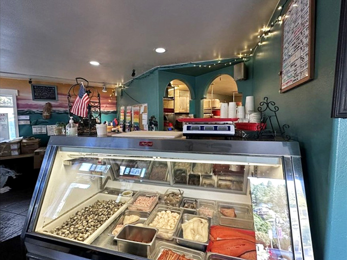 Luna Sea's fresh seafood display case showcases the day's ocean treasures, proving why this Yachats gem is worth every mile driven.