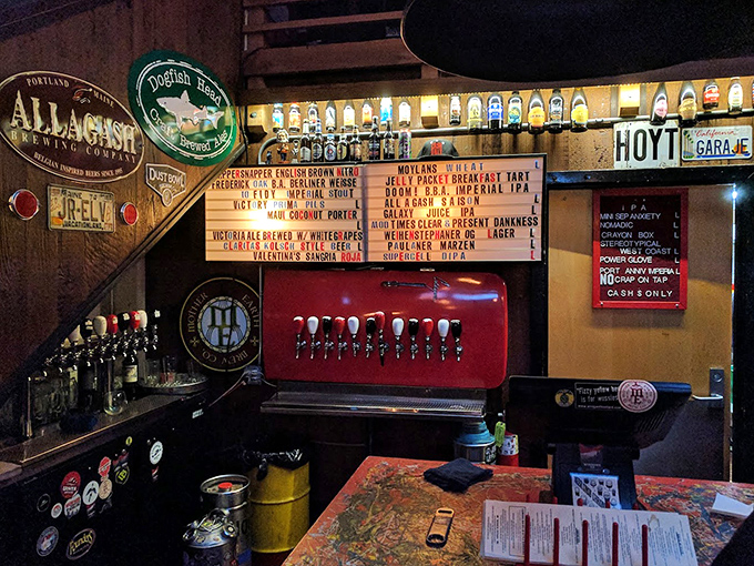 The beer taps stand ready like soldiers awaiting orders. Each brew carefully selected to pair with Garaje's Mexican-American flavor fusion.