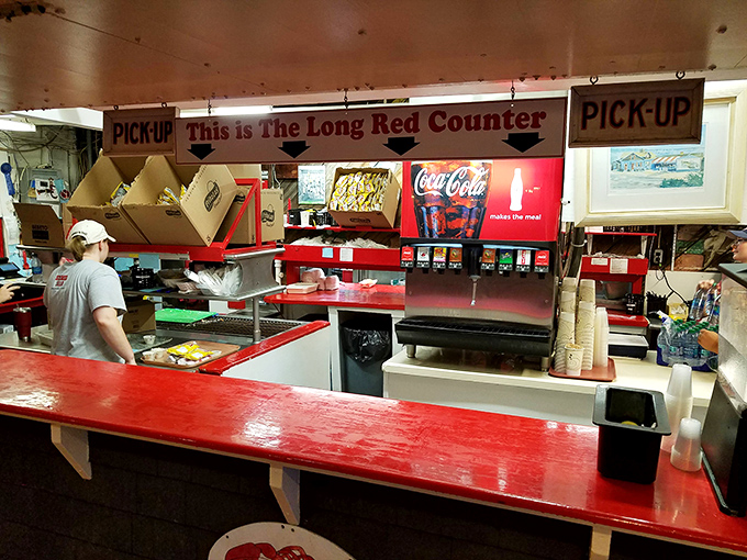 "This is The Long Red Counter" indeed &ndash; where seafood dreams come true and diet plans go to die. Worth every delicious calorie.