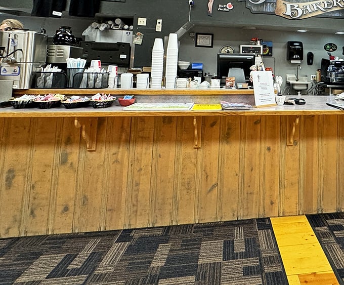 The wooden counter where magic happens&mdash;simple, sturdy, and probably witness to thousands of "mmm" moments.