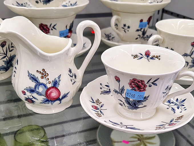Delicate blue and white porcelain that whispers of Sunday teas and special occasions. These cups have poured comfort before and are ready to do it again.